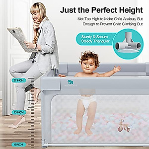 Baby Playpen for Babies Toddler, Large Baby Playard, Indoor & Outdoor Kids Activity Center Fence with Anti-Slip Base, Sturdy Safe Breathable Mesh, Gray 47''x47''