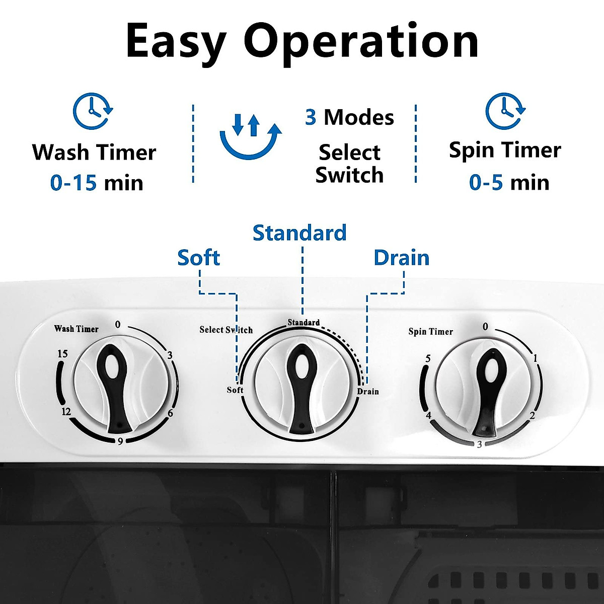 ROVSUN 15LBS Portable Washing Machine, Electric Twin Tub Washer with Washer(9lbs) & Spiner(6lbs) & Pump Draining, Great for Home RV Camping Dorm College Apartment (white & black)