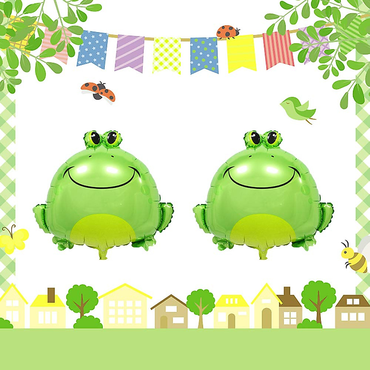 HORUIUS Frog Balloons Green Large Inflatable Air Cute Frog Foil Mylar Balloons for Baby Shower Insect Animal Themed Party Birthday Decoration Supplies 25.6 inch 5PCS