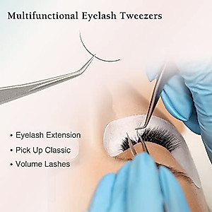Eyelash Extension Tweezers for Individual and 3D 5D 6D Volume Lashes Curved Point Professional Stainless Steel Precision Lash Extension Tweezers