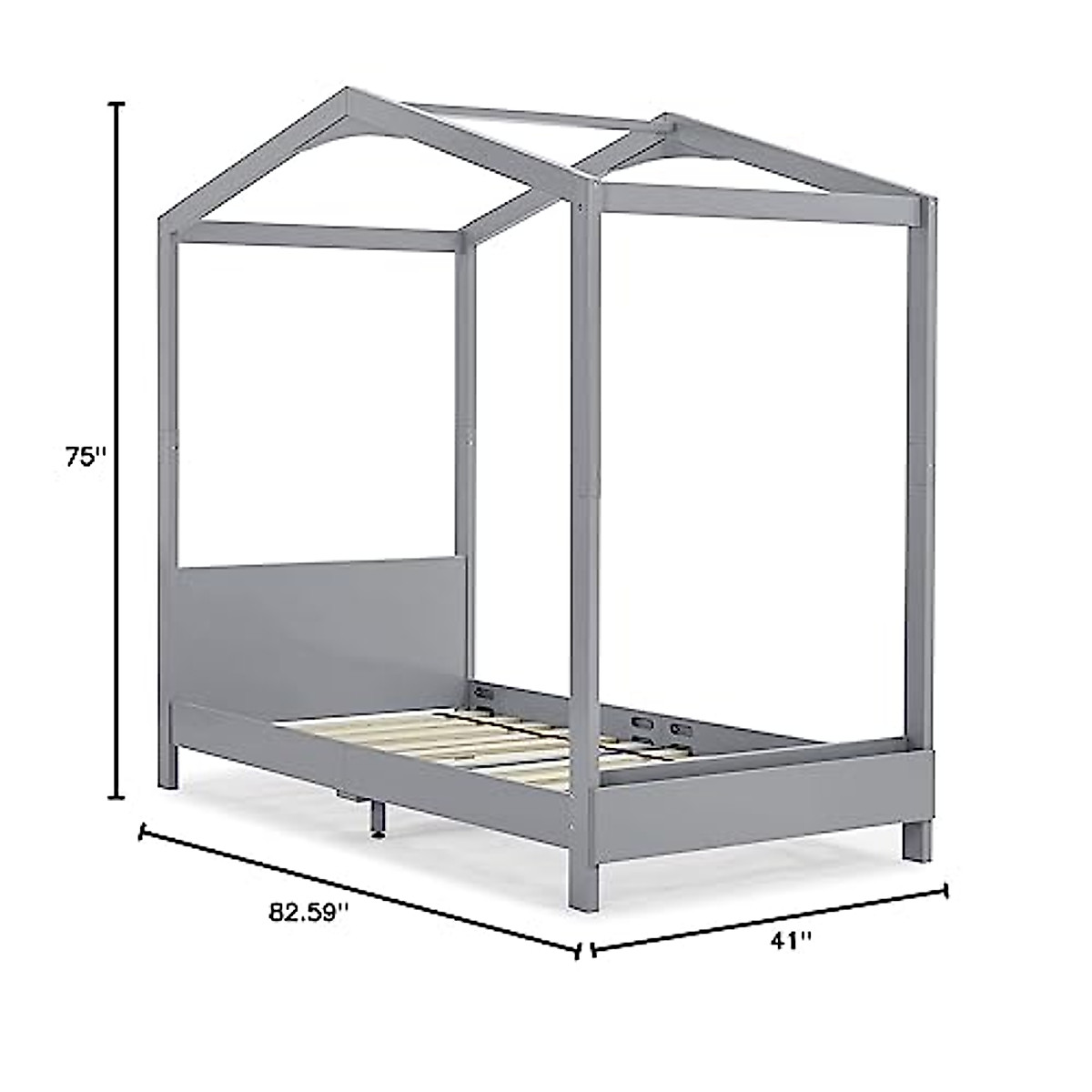 Delta Children Poppy House Wood Twin Bed, Platform Bed - No Box Spring Needed, Grey