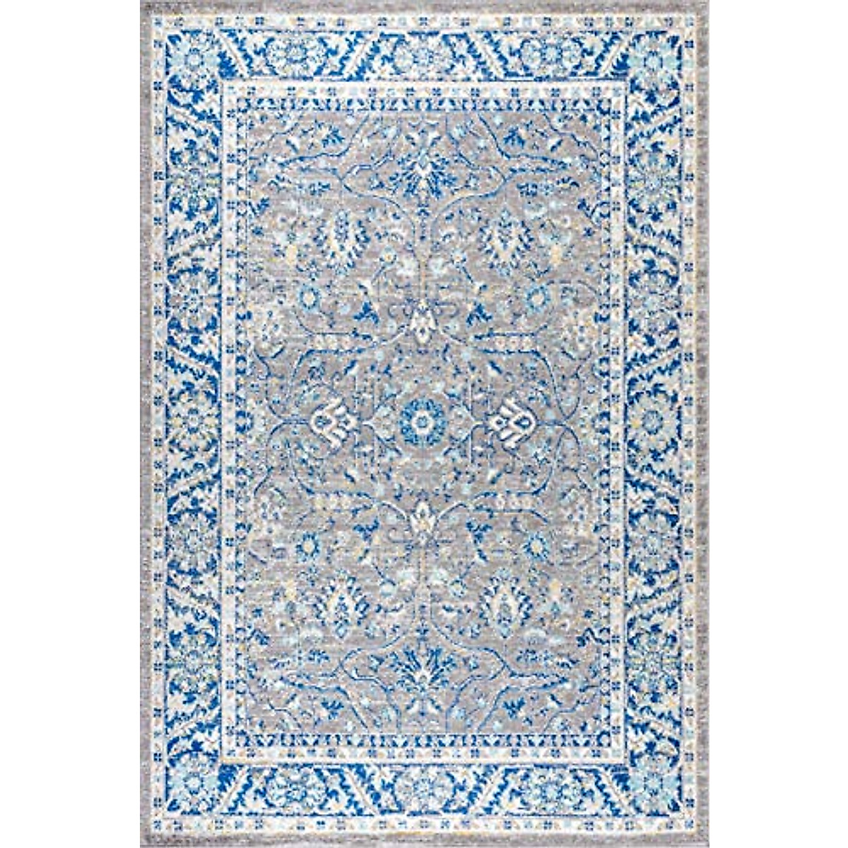 JONATHAN Y MDP204A-8 Modern Persian Boho Floral Gray/Navy 8 ft. x 10 ft. Area-Rug, Bohemian, Easy-Cleaning,for Bed,Kitchen,Living Rooms, Non Shedding