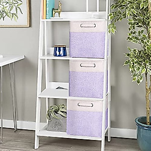 Fabric Cube Storage Bins Foldable Storage Boxes Light Purple and Silver Khaki Patchwork Storage Baskets Cubes Storage Bins with Handle Cube Inserts Storage for Home and Office Supplies 13x13x13 cube organizer bin Pack of 3