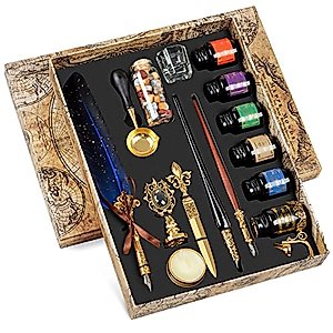 Hethrone Quill Pen - Feather Pen Glass Pen Wooden Dip Pen Calligraphy Pen Set with Ink