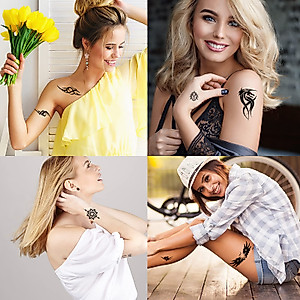 Hotoyannia 72 Sheets Halloween Tiny Temporary Tattoos Stickers, Fake Tattoos That Look Real And Last Long, Halloween Tattoos Include Black Scary Wolf Lion Tiger Skeleton Skull Tattoos