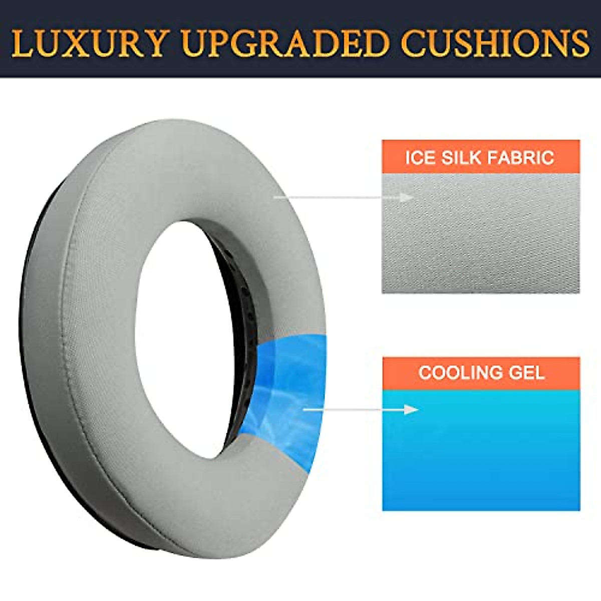 SOULWIT Cooling Gel Ear Pads Cushions for Beyerdynamic DT770/Pro DT880/Pro DT 990/Pro, Earpads for DT440/DT550/DT790/DT797/DT831/DT860/T70/T90/T5P/MMX300/TYGR 300R/HS200/HS400/HS800/RSX700 - Silver