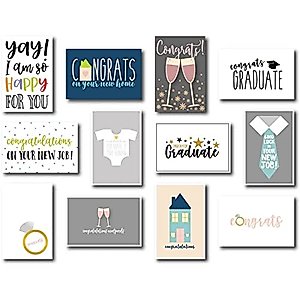 36 Pack Assorted All Occasion Greeting Cards with Envelopes - Featuring Congratulations Cards for Engagement Wedding - 4 x 6 Inches