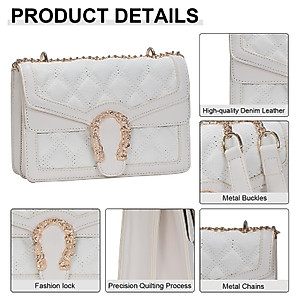 Aiqudou Quilted Crossbody Shoulder Bag for Women - Small Denim Chain Purse Leather Strap Fashion Casual Messenger Purse Bag(Mini White)