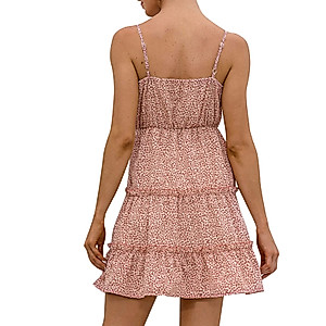 LLDYYDS Party Dresses for Curvy Women Dresses That Hide Belly Fat Plus Size Dresses That Hide Belly Fat Women's Summer Dexy V Neck Suspender Ruffled Floral Dress Mini Dress Red Medium