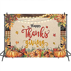 Mocsicka Fall Thanksgiving Party Decorations Rustic Wood Maple Leaves Pumpkin Photography Background Happy Thanksgiving Farm Harvest Photo Booth Props (7x5ft)
