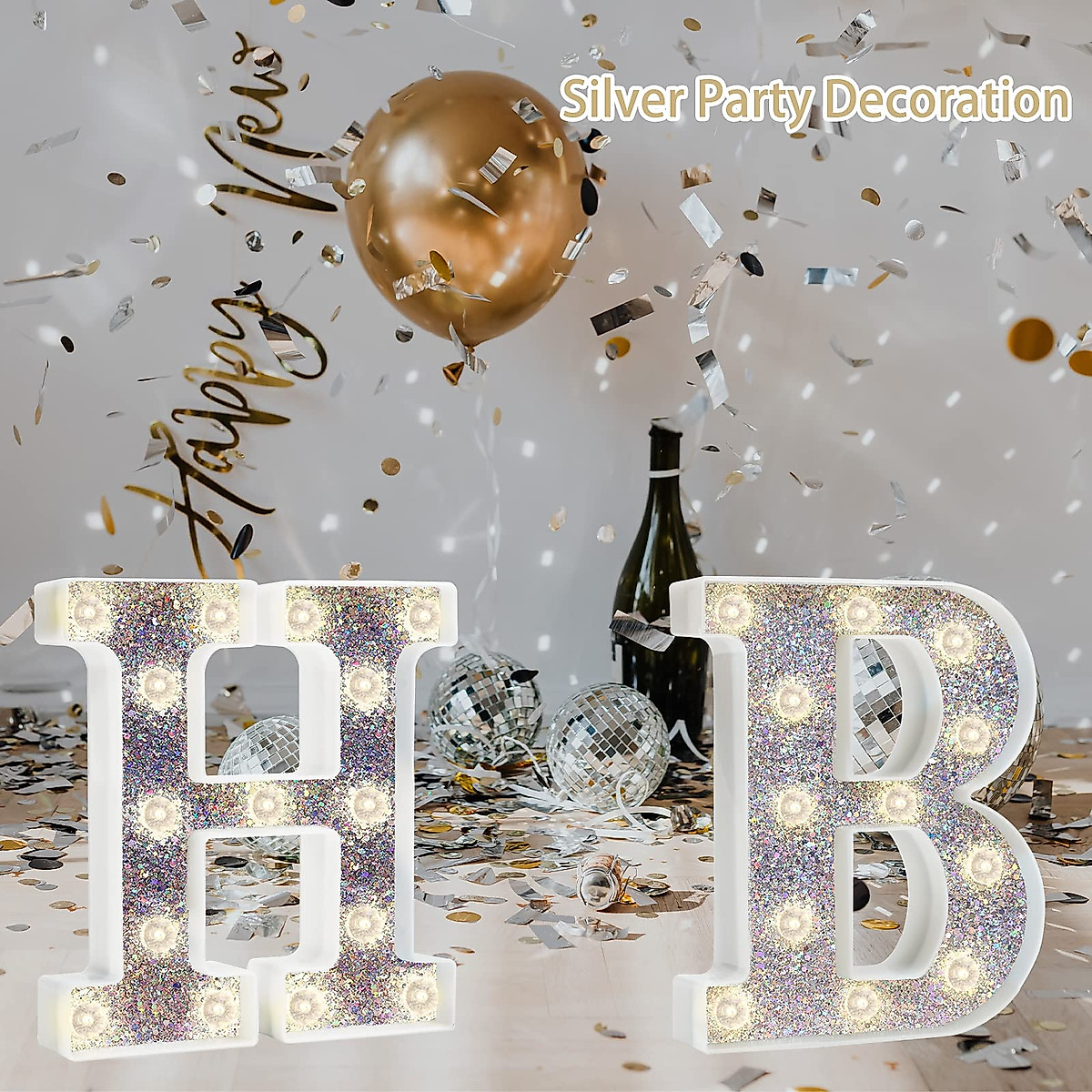 LED Marquee Letter Lights, Light Up Silver Diamond Alphabet Marquee Letters Sign Glitter Silver Party Decorations Girls Birthday Gifts Bedroom Night Light Wedding Bar Christmas Decor, Bling Letter A