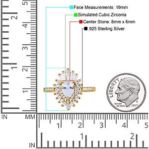 Blue Apple Co. Yellow Tone, Simulated Cubic Zirconia Size-6 Art Deco Teardrop Pear Wedding Engagement Ring Baguette Round CZ 925 Sterling Silver
