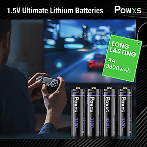 POWXS Rechargeable AA Lithium Batteries USB, 3300mWh Super Capacity 2H Fast Charging 1.5V Lithium Ion Double A Batteries with 2 in 1 Micro USB Cable