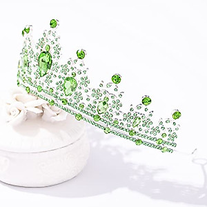 FORSEVEN Crystal Tiaras for Women, Wedding Tiaras and Crowns for Women Tiaras for Girls Birthday Party Princess Crown Hair Accessories Bride Rhinestone Headbands (Silver+Green)