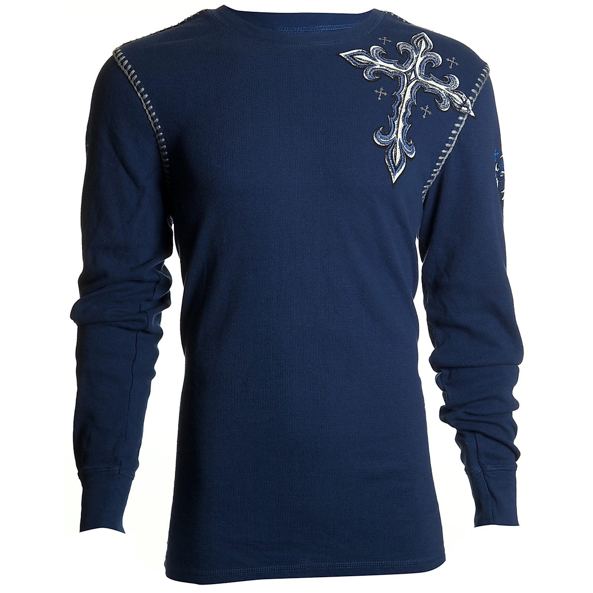 Archaic by Affliction Men's Thermal Shirt Spine Wings Navy M