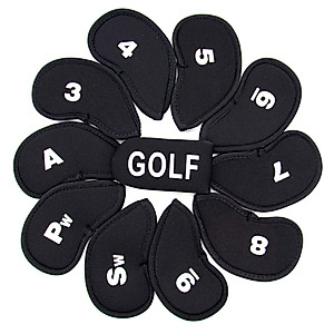 AUEAR, 11 Pack Golf Head Covers Black Neoprene Iron Putter Headcovers Set Fit All Brands
