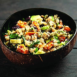 Set of 4 Vietnamese Coconut Bowls and Spoons by Okey Kitchen, 100% Natural, Organic, Eco-Friendly, Vegan, Buddha Smoothie Coco Bowl and Spoons from Ben Tre Artisan Craft (Polished)