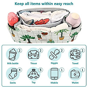 Sinestour Cute Cactus Stroller Organizer with Cup Holder Universal Stroller Organizer Bag Detachable Shoulder Strap Stroller Accessories for Diaper Keys Phone Toys Fit All Baby Stroller