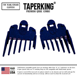 Taper King Hair Clipper Guide Comb Guard Set - Fool Proof Tapers & Fades at Home! Sapphire (#1/2 to #3) - Compatible with Wahl/Conair Clippers!