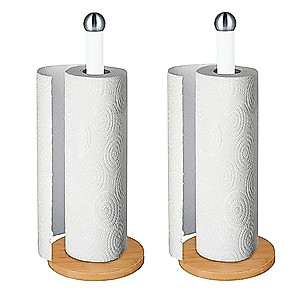 Dxlac 2 Pack Paper Towel Holder with Non-Slip Bamboo Base - Countertops and Kitchen Organization Perfect for Standard or Jumbo-Sized Roll Holder