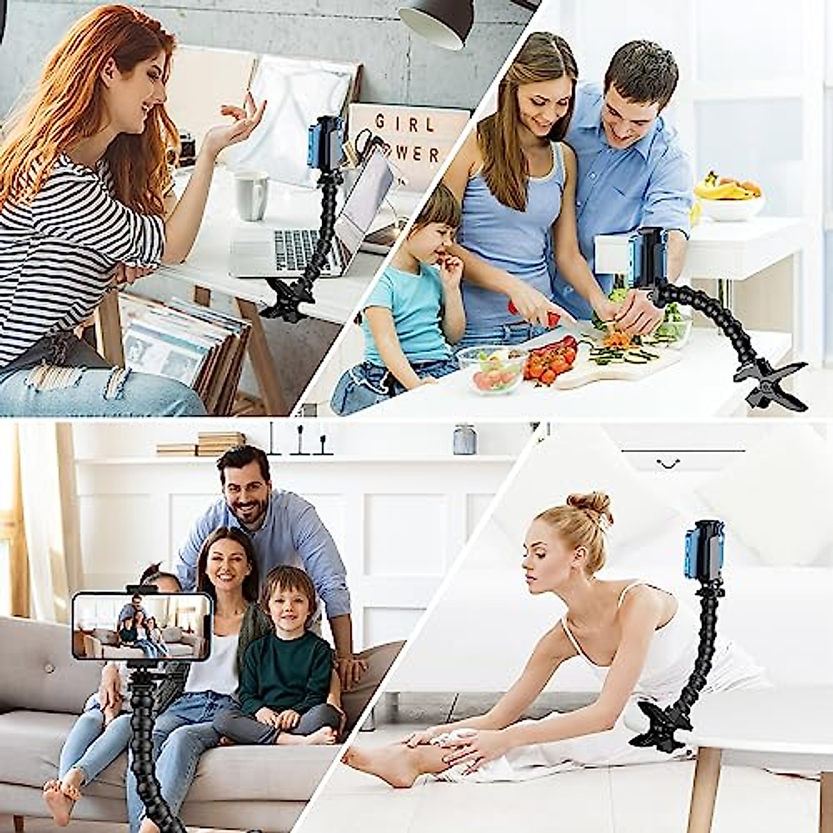 Jaws Flex Clamp Mount with Adjustable Gooseneck for GoPro Hero 11, 10, 9, 8, 7, 6, 5, 4, Session 3+, 3, 2, 1 Max, Hero (2018) Fusion, DJI Osmo Cameras Compatible with 4-7'' Smartphone