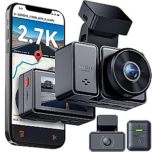 Vantrue E2 Dash Cam Front and Rear with Voice Control, 2.7K + 2.7K Dual Dash Camera for Cars, WiFi, GPS, STARVIS Night Vision, Buffered Parking Mode, G-Sensor, 2.45" IPS, 160°, WDR, Support 512GB