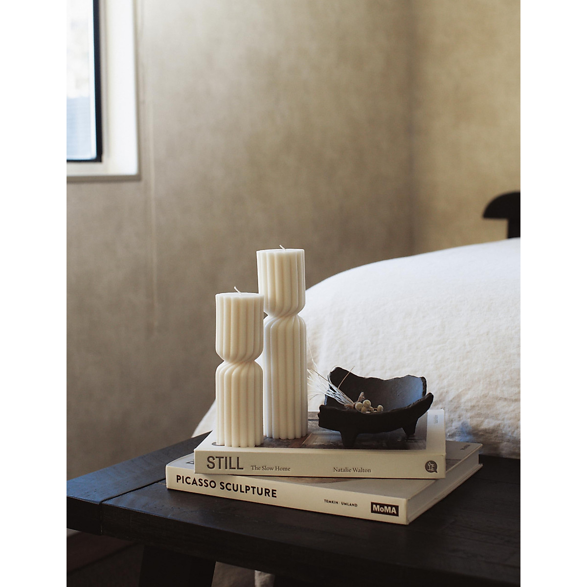 LAWA Spiral Spire Candle - Large Beautiful Handmade Pillar Scented Soy Wax Candle Elegant Bubble Aesthetic Candle Housewarming Gift Home Room Shelf Decor Idea White (Set of 2, White)…