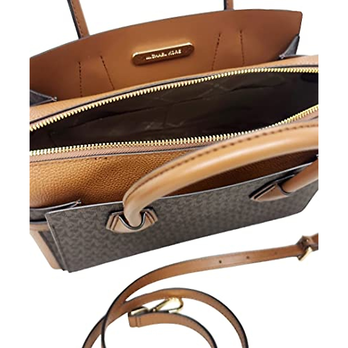 Michael Kors Mercer Medium Belted Satchel Crossbody Brown MK Signature