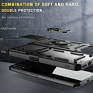 Dretal for T-Mobile REVVL 6X Pro 5G Case, REVVL 6X Pro 5G Case with Stand Kickstand Ring and Camera Cover with Tempered Glass Screen Protector, Military Grade Shockproof Protective Cover (TC-Black)