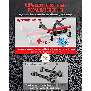 GarveeTech Car Wheel Dolly Set of 4, Hydraulic 6000lbs Car Skates, Heavy Duty Vehicle Positioning Wheel Dolly Jack with Foot Pedal for Tire Auto Repair Moving, Red