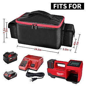 Air Compressor Bag Compatible with Milwaukee M18 Inflator 2848-20/2771-20, Air Pump Carrying Box for Milwaukee Tools,Storage Holder for 18V 3.0/4.0/5.0/6.0/6.5/7.0/8.0Ah Battery (Case Only)-Black