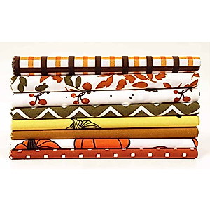 Soimoi 8 Pc Fat Quarter Bundle, Autumn Fall Theme Print 18"x 22" DIY Patchwork- 100% Cotton Pre-Cut Quilting Fabric Orange, Brown, Yellow