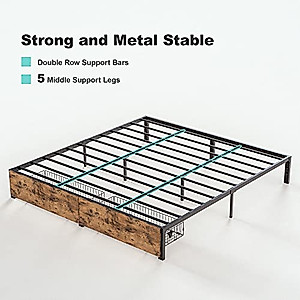 IRONCK King Bed Frame with 2 XL Storage Drawer, Platform Bed Frame Strong Steel Double Reinforced Support, No Box Spring Needed, Wooden Board Decor