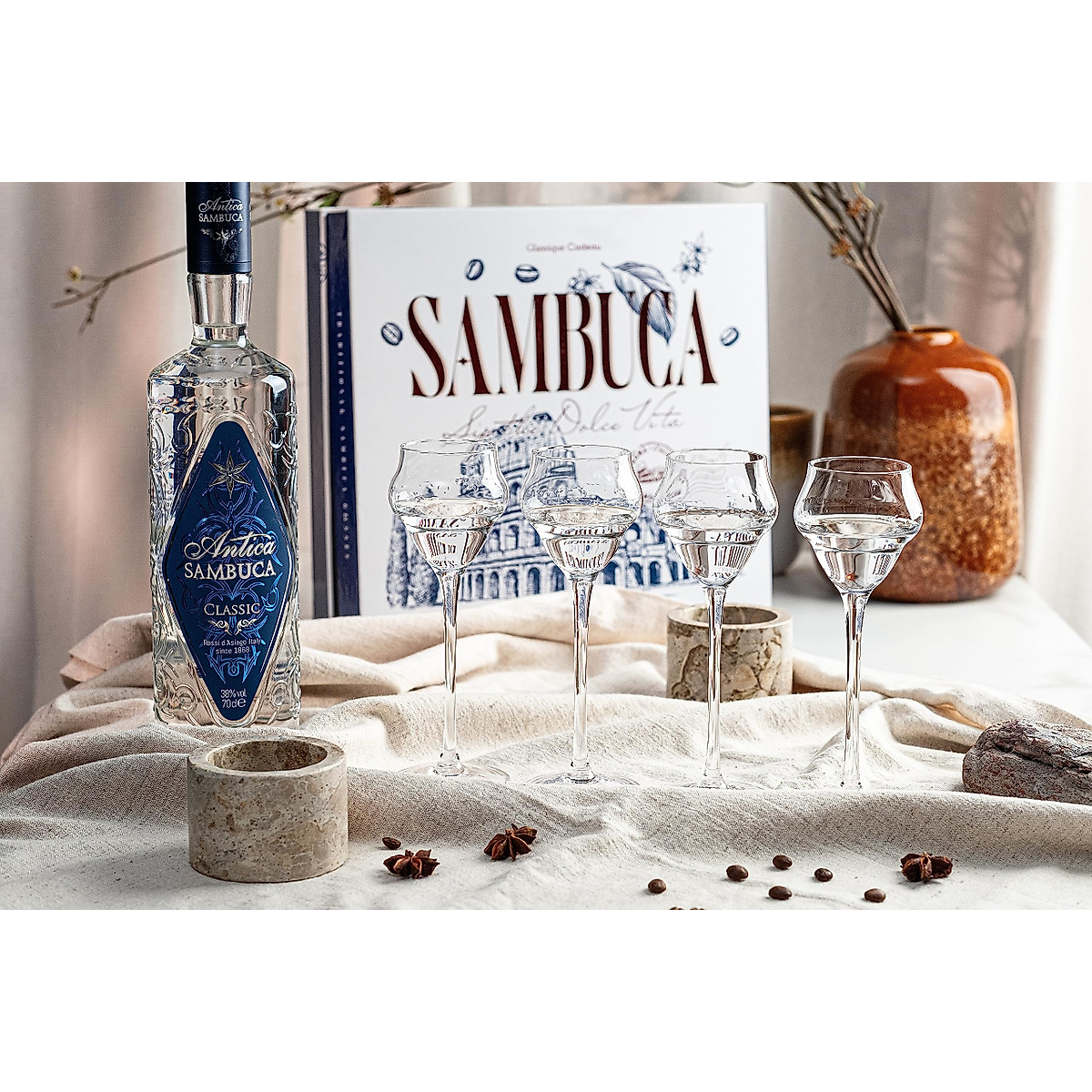 GLASSIQUE CADEAU Crystal Sambuca, Cordial, Digestive Glasses with Long Stem for Sipping After Dinner Drinks | Set of 4 | 3 oz Tall Stemmed Liquor Glassware