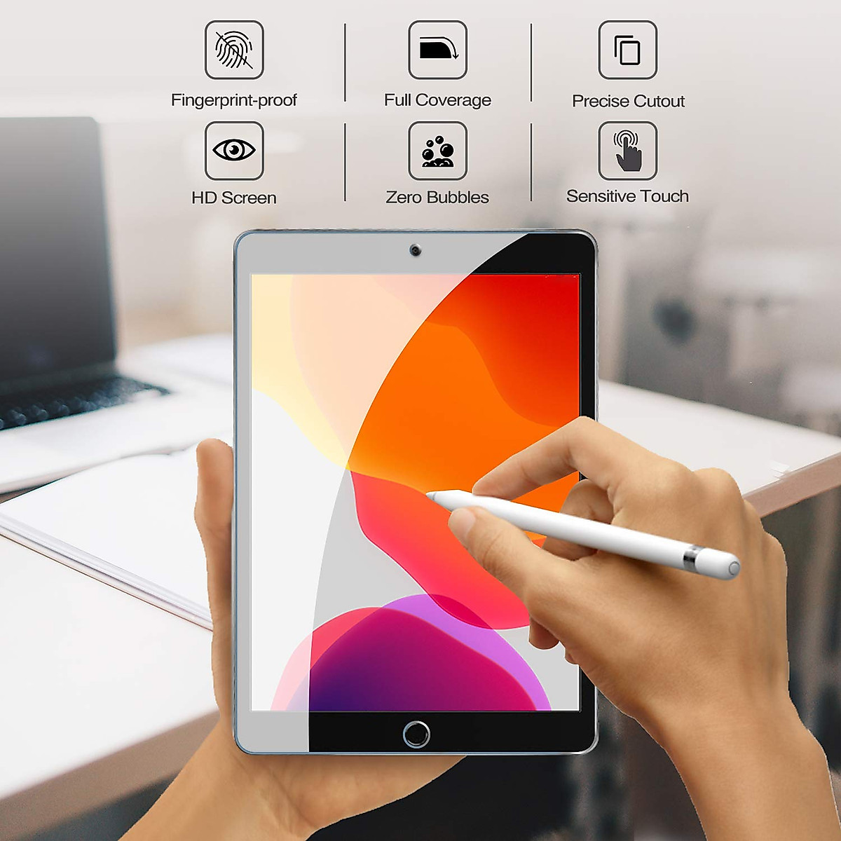 ProCase Smart Case for iPad 10.2 (2021 9th Gen/2020 8th Gen/ 2019 7th Gen) Folio Case with Tempered Glass Screen Protector, Slim Stand Protective Case for 10.2" iPad 9/8/7th Generation -Black