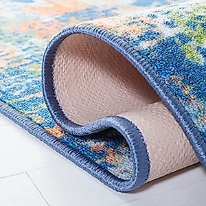 SAFAVIEH Paint Brush Collection Machine Washable Slip Resistant 5'5" x 7'6" Navy/Orange PTB157N Floral Distressed Living Room Dining Bedroom Area Rug