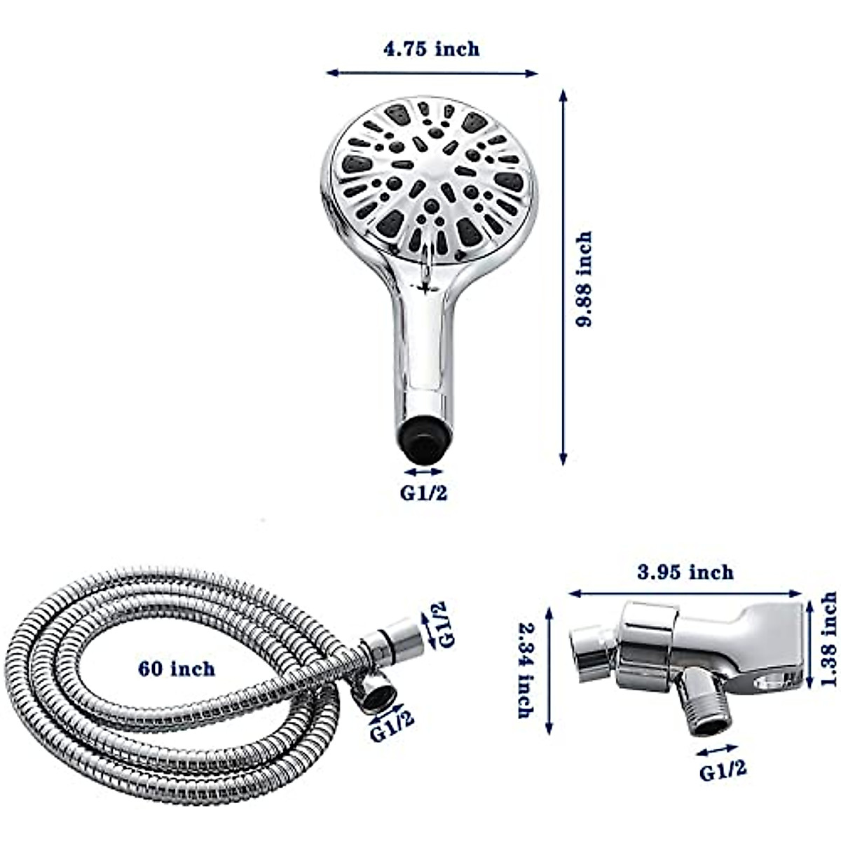 9 Functions Handheld Shower Head Set, High Pressure Shower Head High Flow Handheld Showerhead Set with 59 Inch Hose, Bracket, Tape, Rubber Washers