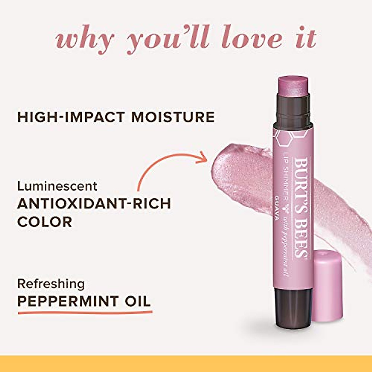 Burt's Bees 100% Natural Moisturizing Lip Shimmer, Guava, 1 Tube