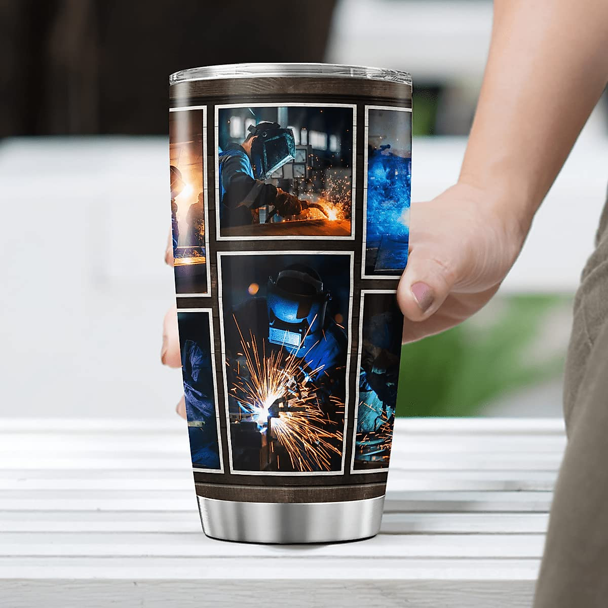 CUBICER Personalized Coffee Tumblers Custom Photos And Name Welder Dad Tea Mugs For Men Father Papa Grandpa Double Walled Stainless Steel Tumbler Insulated Drinking Cup With Lid