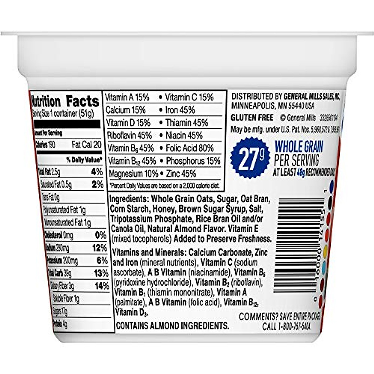 Honey Nut Cheerios Cups, Gluten Free, Cereal with Oats, 1.8 oz (Pack of 12)