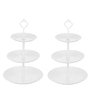 Plastic Cupcake Stands, 3 Tier Cupcake Stand, Dessert Tower Tray for Tea Party, Baby Shower and Wedding (2 Pack, Shell Style)