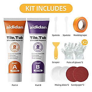 Ultra-Fast Drying Porcelain Repair Kit, Tile and Tub Repair Kit - Repair Chips & Cracks | Extra Strong Adhesive | Bathtub Repair Kit for Ceramic Sink, Shower, Acrylic, Fiberglass and Enamel (White)