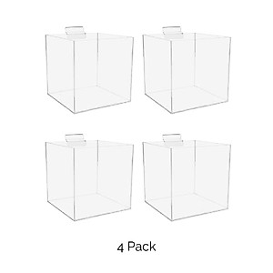 Marketing Holders 4 Pack 5" Slatwall Retail Bin Clear Acrylic Merchandise Storage Organizer Bulk Product Dump Boxes Single Pocket Plexiglass Caddy for Retail Stores and Service Centers