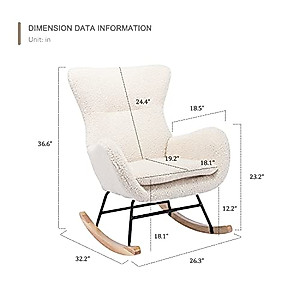 Tsuysi Teddy Rocking Chair Nursery, Upholstered Rocking Chairs with High Backrest and Armrests, Small Glider Chair for Nursery, Living Room, Bedroom (Beige)