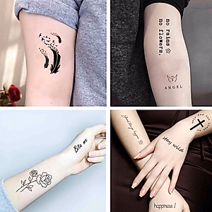 Dopetattoo Realistic Temporary Tattoo 48 Designs Quote Word Inspirational Words Wild Flower Floral Bouquet for Women Girls