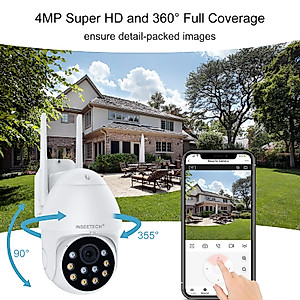 INSEETECH 2K 4MP Security Camera Wireless Outdoor, 2.4GHz Tuya Security WiFi Camera Waterproof, Color Night Vision, 2-Way Audio, Motion Tracking, Floodlight,24/7,16ft Extension Cable