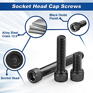 M3-0.5 x 8mm Socket Head Cap Screws Bolts, Class 12.9 Black Alloy Steel, DIN 912, Fully Threaded, 100 PCS