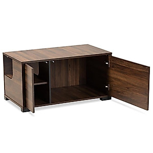 BOWERY HILL Modern Walnut Brown Finished 2-Door Cat Litter Box Cover House