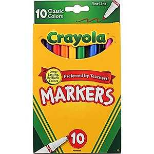 Crayola 58-7726 Classic Fine Line Markers Assorted Colors 10 Count, 2 Pack