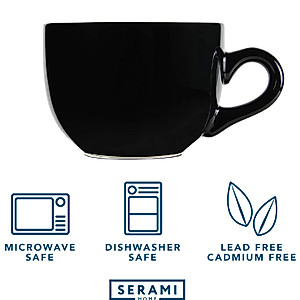 Serami Oversized Ceramic Coffee Mug with Handle - Large 22 oz Coffee Cup, Perfect for Latte, Cappuccino, Soup, Cereal - Ideal for Everyday Use - Ceramic Bowl Set, Large Coffee Mug Set (Black 4 Pack)